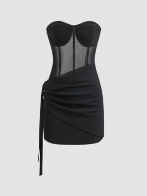 Buy Cider Mesh Solid Corset Tube Mini Dress (XXS) Online