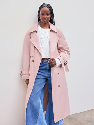 Buy Cider Cotton-blend Collar Solid Button Trench Coat With Belt (XS) Online