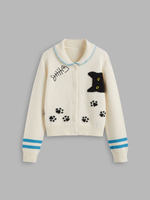 Buy Cider Knit Collar Cat Button Cardigan (XS) Online