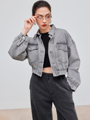 Buy Cider Denim Collar Solid Button Pocket Jacket (XXS) Online