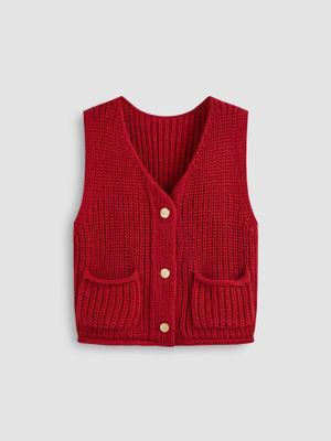 Buy Cider Knit V-neck Solid Button Pocket Crop Vest (XS) Online