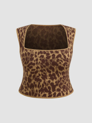 Buy Cider Knit Square Neck Leopard Crop Tank Top Curve & Plus (0XL) Online