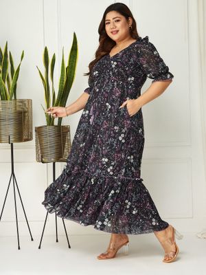 Buy Miss Chase A+ Curve Collection Plus Size Women's Floral Ruching ...
