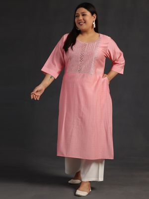 Buy Extra Love By Libas Peach Yoke Design Silk Straight Kurtas for ...