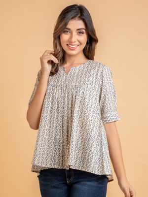 Buy Suti Women Cotton Flared And Gathered Short Top - Grey Online