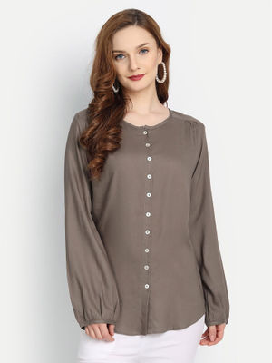 Buy Suti Women Rayon Solid Top With Front Placket Button - Grey Online