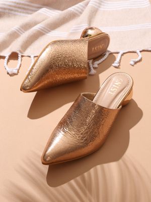 Buy GNIST Metallic Copper Pointed Toe Mule Heels Online