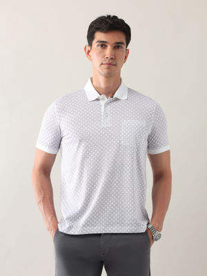 Buy Arrow Men Grey and White Floral Printed Front Pocket Polo T-Shirt ...
