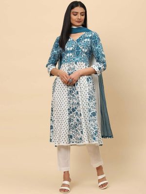 Buy Biba Blue And White Straight Suit Set (Set of 4) Online