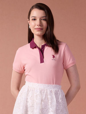 Buy U.S. POLO ASSN. Pink Contrast Placket Regular Fit Polo Shirt (L) Online