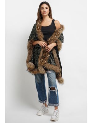 Buy Dusala India Pashmina Black Fur Border Stole Online