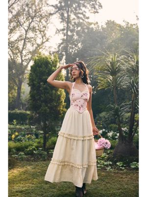 Buy Lea Clothing Hayden Pink Floral Printed Halter Neck Corset Top (XS ...