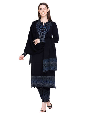 Buy Montrex Womens Navy Blue Self Design Round Neck Kurta with Pant and ...