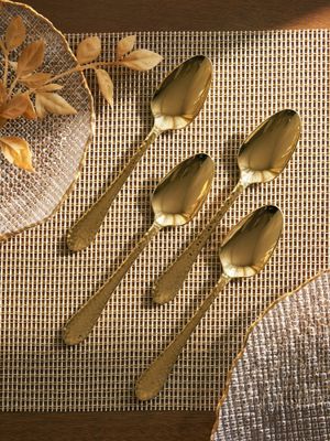 Buy Pure Home + Living Set of 4 Gold Hammered Dessert Spoons Online