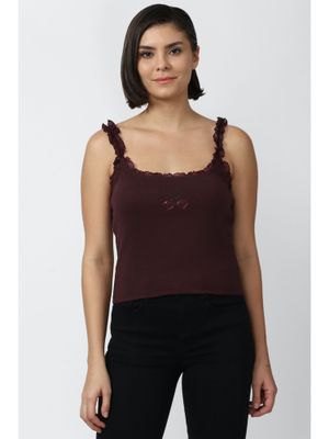 Buy Maroon Tank With Ruffle Strap Tops Online