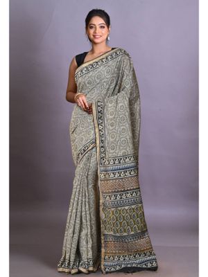 Buy Unnati Silks Grey Pure Bagri Printed Pashmina Sico Saree with ...