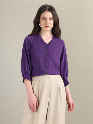 Buy U.S. POLO ASSN. Ruffled Neck Solid Top Online