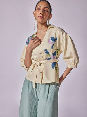 Buy The Label Life Women Powder Beige Floral Print Shirt (XS) Online