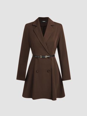 Buy Cider Notched Collar V-neck Mini Blazer Dress With Belt (XXS) Online