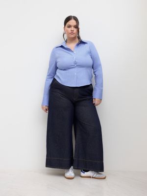 Buy Cider Woven Collar Striped Long Sleeve Shirt Curve & Plus (0XL) Online