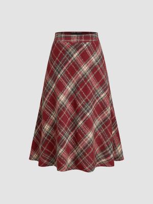 Buy Cider Wool-look Mid Rise Tartan Ruffle Hem Maxi Skirt (XXS) Online