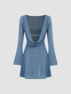 Buy Cider Boat Neck Solid Backless Mini Dress (XS) Online