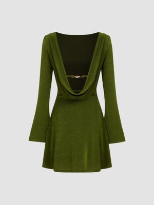 Buy Cider Boat Neck Solid Backless Mini Dress (XXS) Online