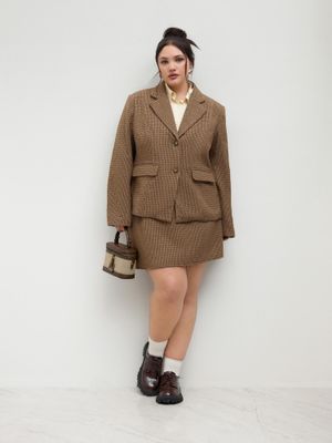 Buy Cider Wool-look Collar Two Tone Houndstooth Blazer Curve & Plus (0XL) Online