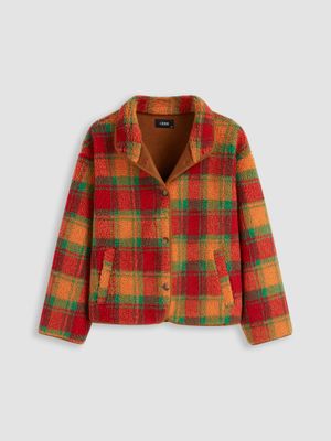 Buy Cider Plaid Teddy Fleece Jacket Curve & Plus (1XL) Online