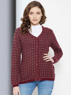 Buy Clapton Womens Wool Blend Maroon Full Sleeve Solid Self Design V ...