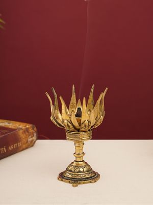 Buy DecorTwist Antique Brass Blooming Lotus Shaped Incense Burner online