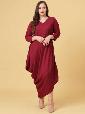 Buy Curvy Lane Plus Size Asymmetric Maxi Maroon Dress (L) Online