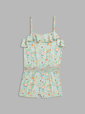 Buy Elle Kids Girls Green Printed Playsuit Online