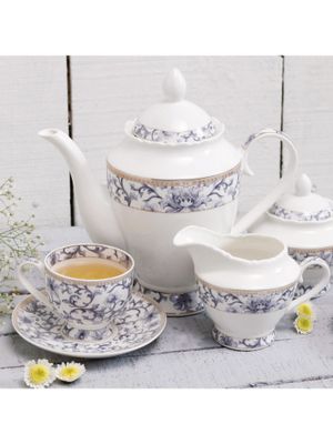 Buy Vigneto Royal Blue Tea Set (6 Cups & 6 Saucers Milk Pot Sugar Pot ...