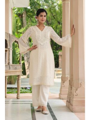 Buy Autumnlane Pralika Angel Elegant Kurta with Pant Co-Ord (Set of 2 ...