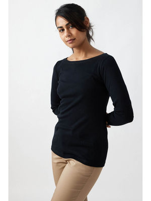 Buy Creatures of Habit Rib Boat Neck Top Carbon Black Online