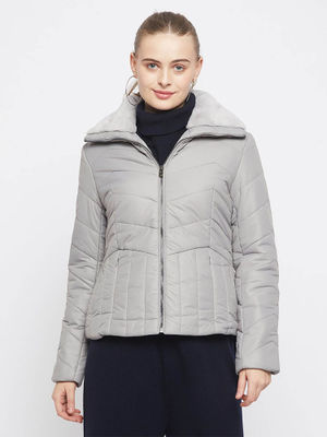 Buy Madame Flap Collar Grey Quilted Jacket online