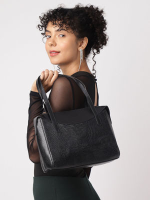 Buy Fastrack Black Textured Large Shoulder Bag for Women Online