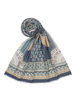 Buy Shingora Wool Embroidery Fringed Border Blue Stole for Women Online