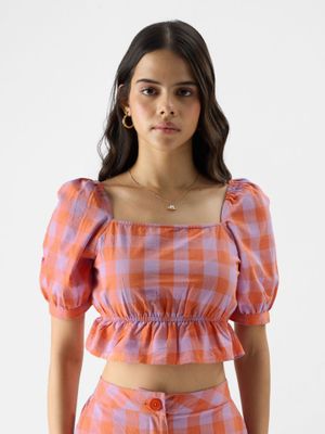 Buy The Souled Store Originals : Playful Plaid Women Cropped Top Orange ...