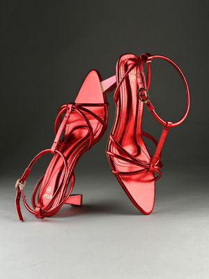 Buy Styli Women Metallic Red Knotted Strap Ankle Lock High Heels ...