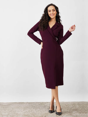 Buy SALT Attire Dark Rum Wine Faux Wrap Dress Online