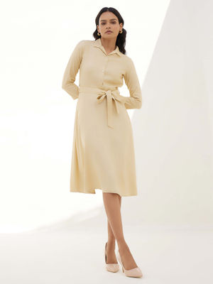 Buy SALT Attire Edith Beige Fit and Flared Shirt Dress (Set of 2) Online