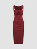 Buy Cider Red Square Neck Ruched Sleeveless Midi Dress (S) Online