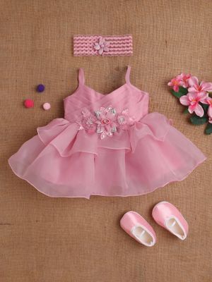 Buy Mee Mee Girls Solid Pink Net Cotton Lining Fit And Flare Frock (12 ...