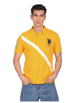 Buy U.S. POLO ASSN. Men Chrome Yellow Cut and Sew Panel Pique Polo T ...