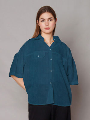 Buy Zink London Womens Blue Solid Relaxed Fit Shirt (S) Online