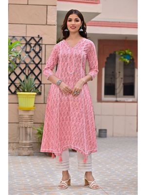 Hatheli Salwar Suits and Sets : Buy Hatheli Mauvelous Pink Hand Block ...