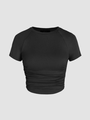 Buy Cider Black Jersey Ruched Crop Top (XS) Online