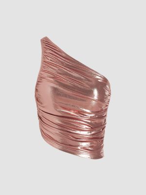 Buy Cider Pink Metallic Asymmetrical Neck Ruched Tank Top (XXS) Online